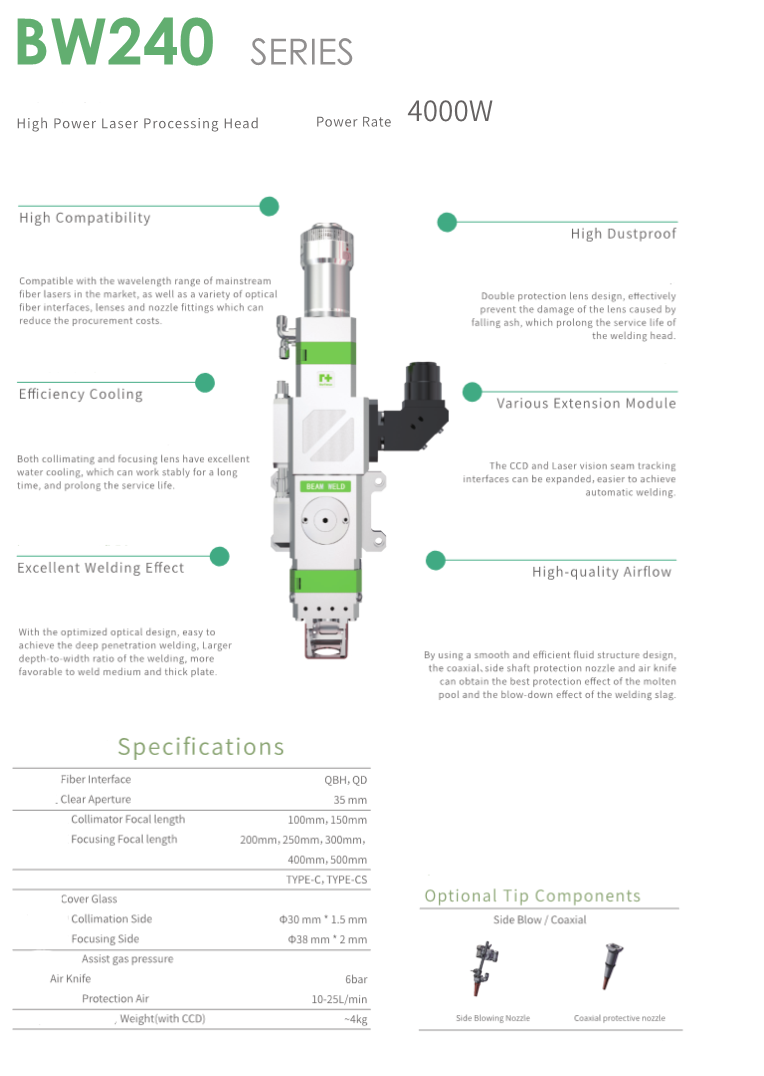 EMPOWER RAYTOOLS BW240 SERIES 4kw High Power Laser Processing Head ...